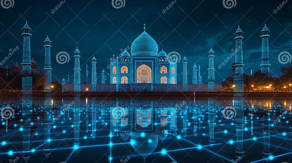 Taj Mahal, Agra, India. Architectural Digital Network Visualization ...