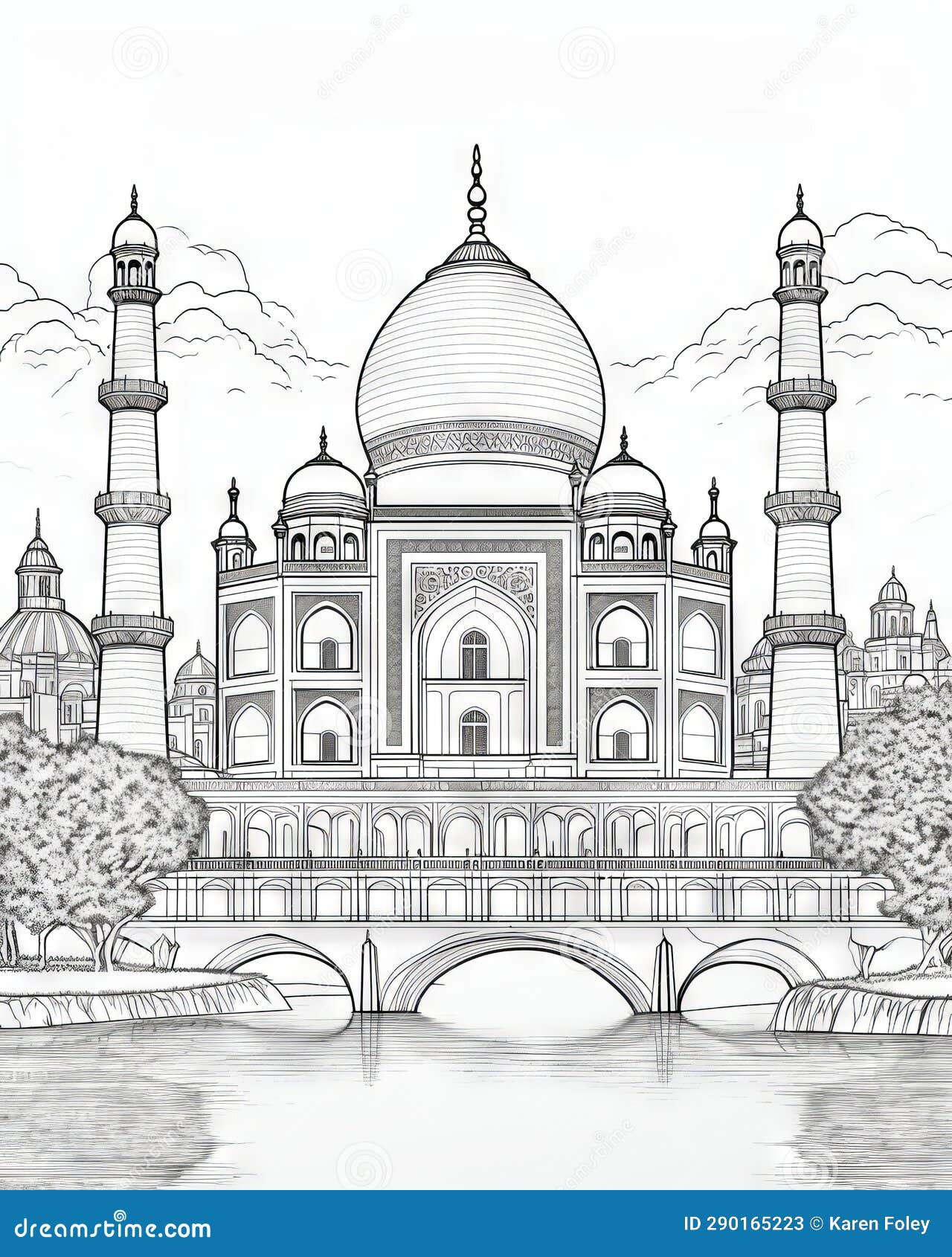 Taj Mahal Coloring Book Page Stock Illustration - Illustration of color ...