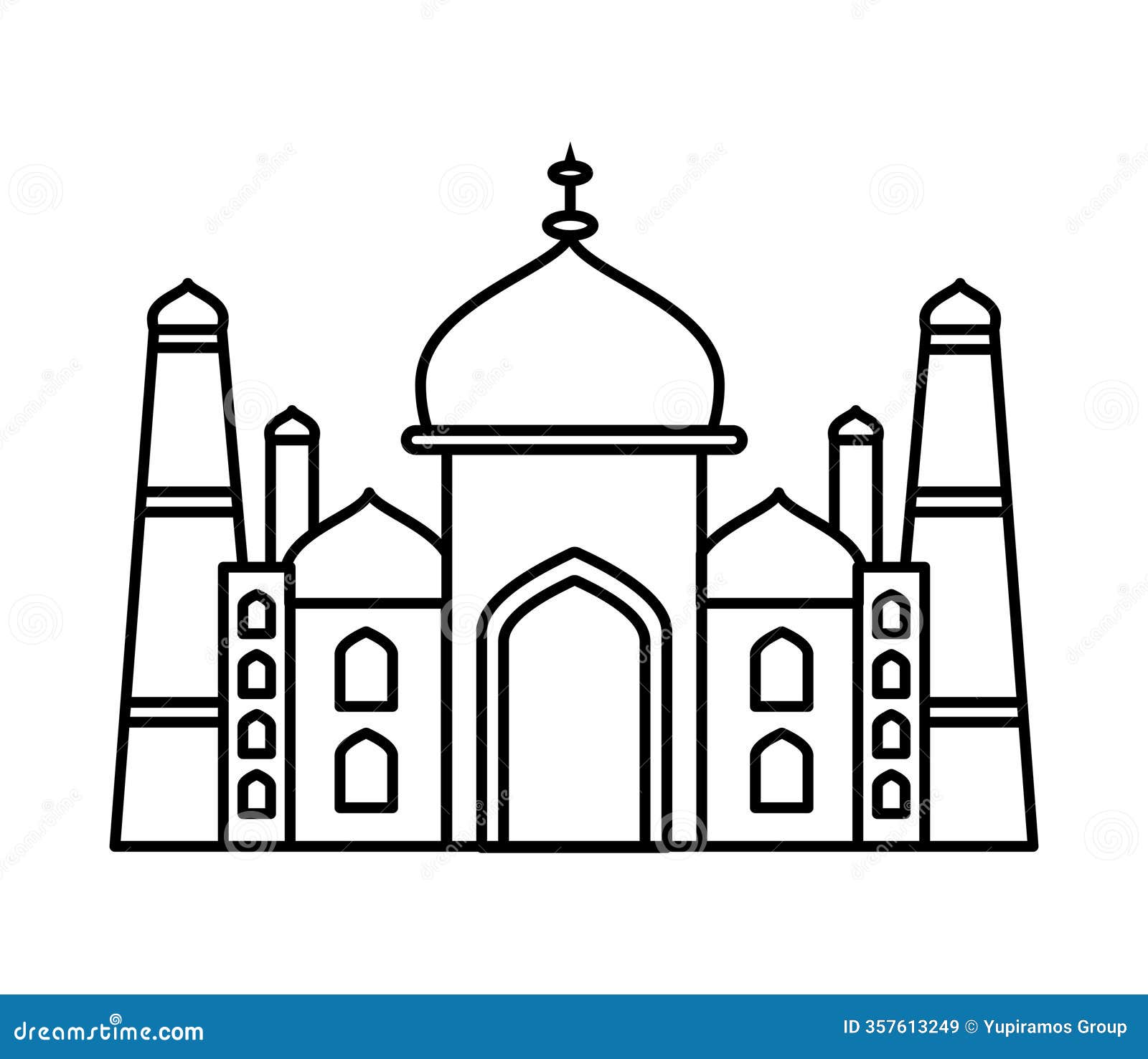 Taj Mahal Temple Line Style Stock Vector - Illustration of line ...