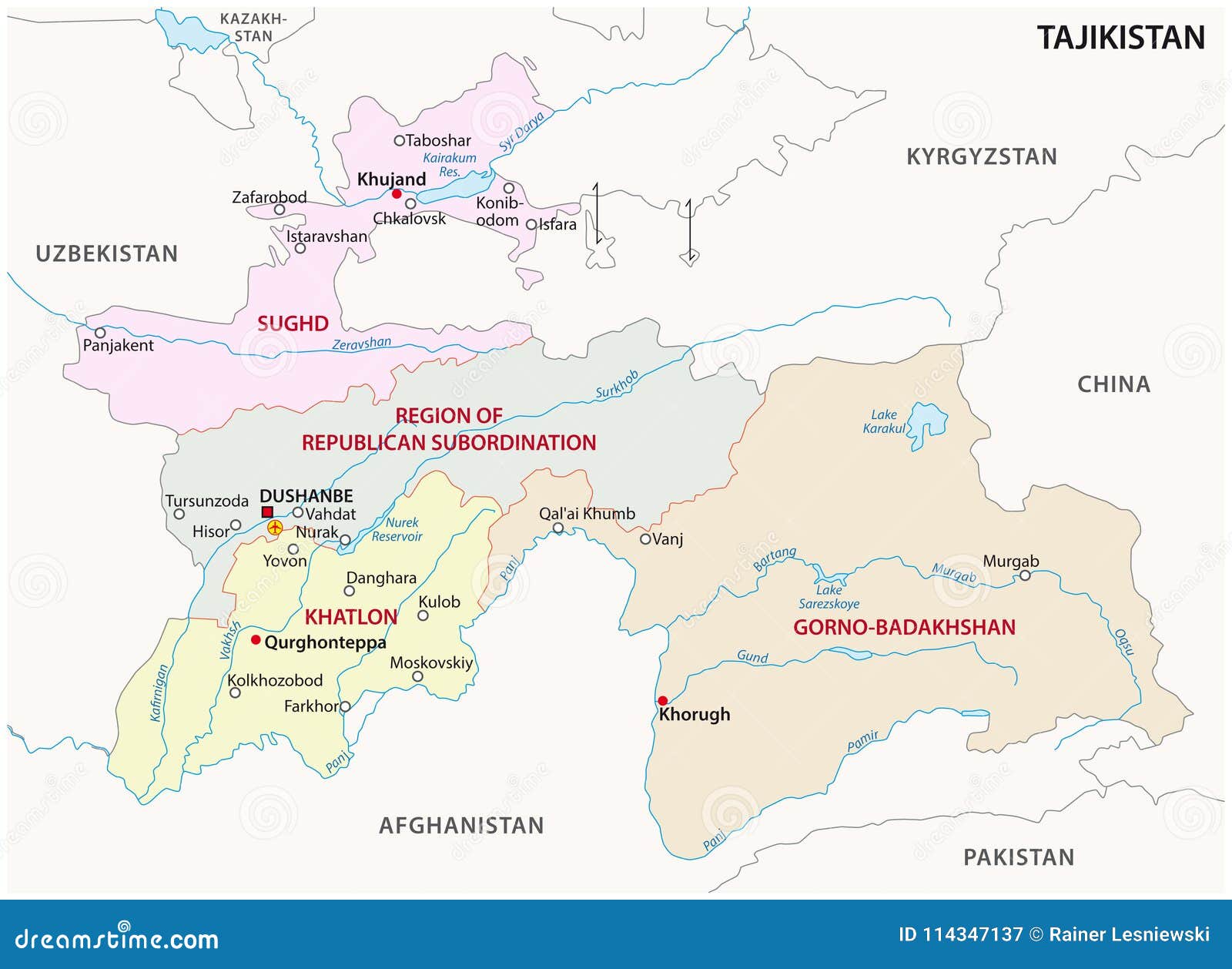 Tajikistan Administrative and Political Vector Map Stock Vector ...