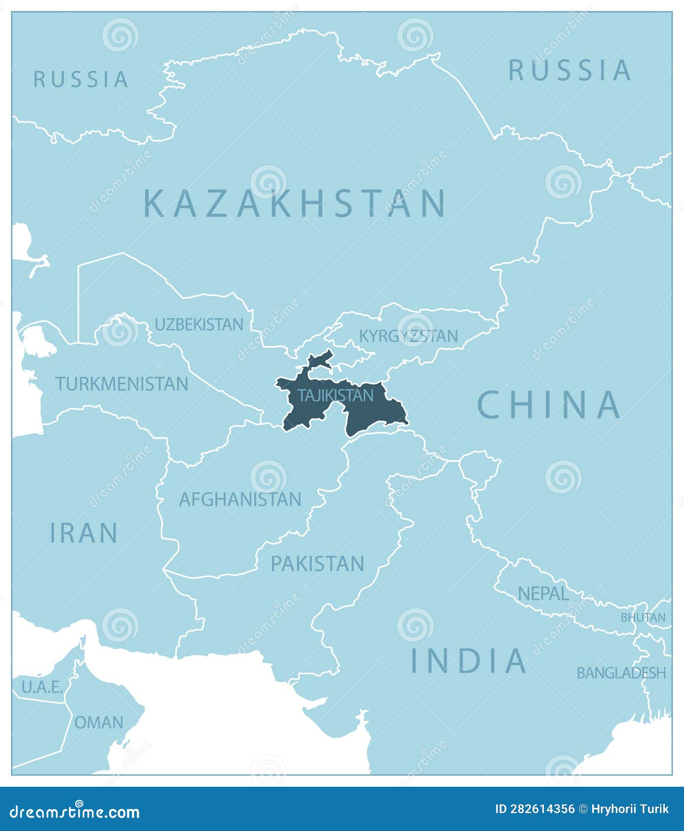 Tajikistan - Blue Map with Neighboring Countries and Names Stock ...