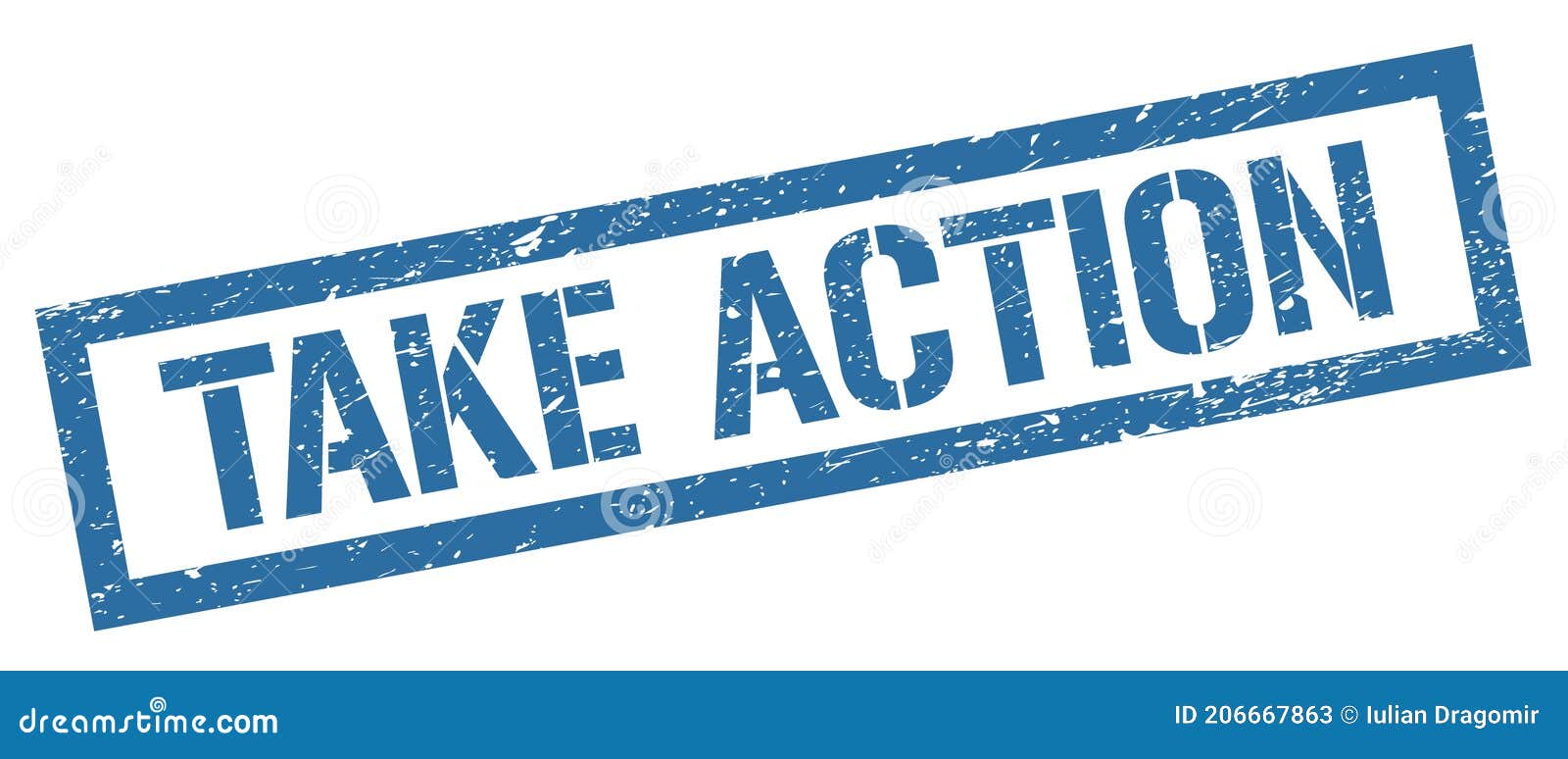 TAKE ACTION Blue Grungy Rectangle Stamp Stock Illustration ...