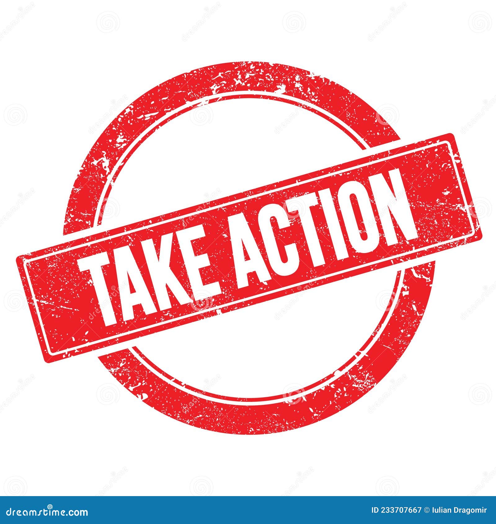 TAKE ACTION Text on Red Grungy Round Stamp Stock Illustration ...