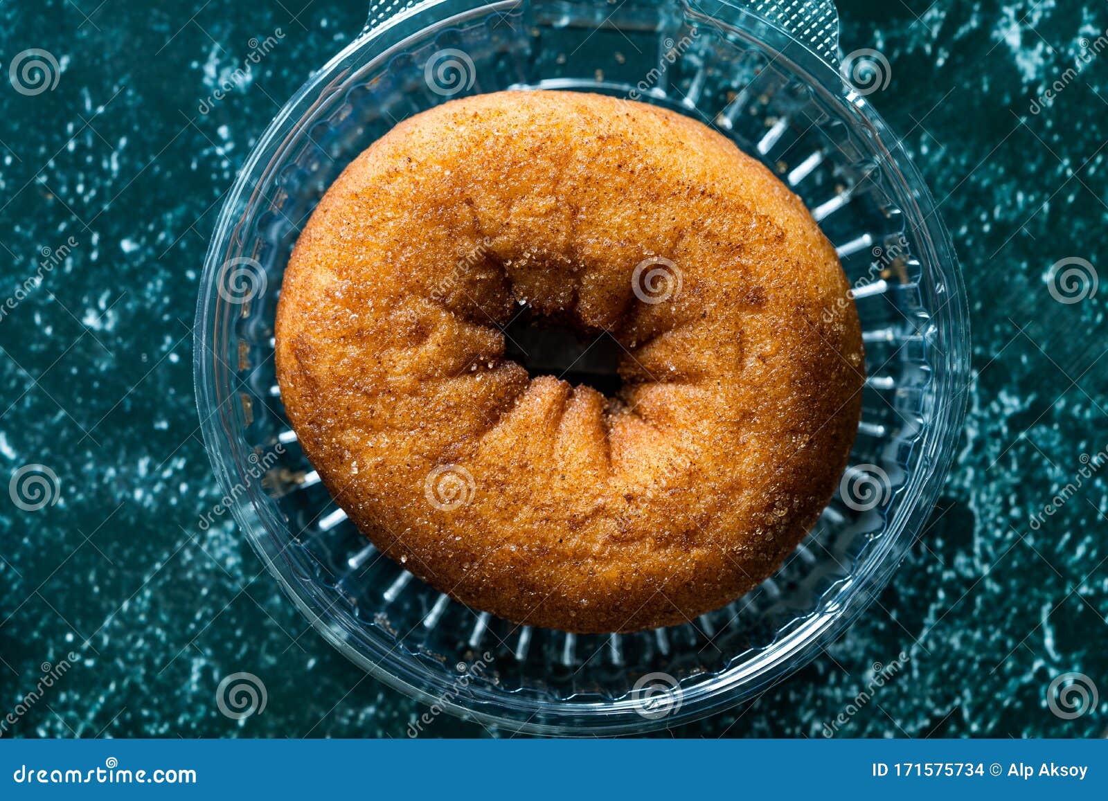 Take Away Donuts with Cinnamon in Plastic Box Package / Container Stock ...