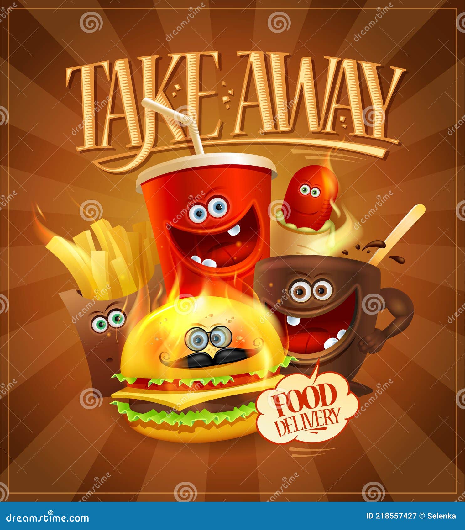 Take Away Food, Food Delivery Poster, Vector Template Stock Vector ...