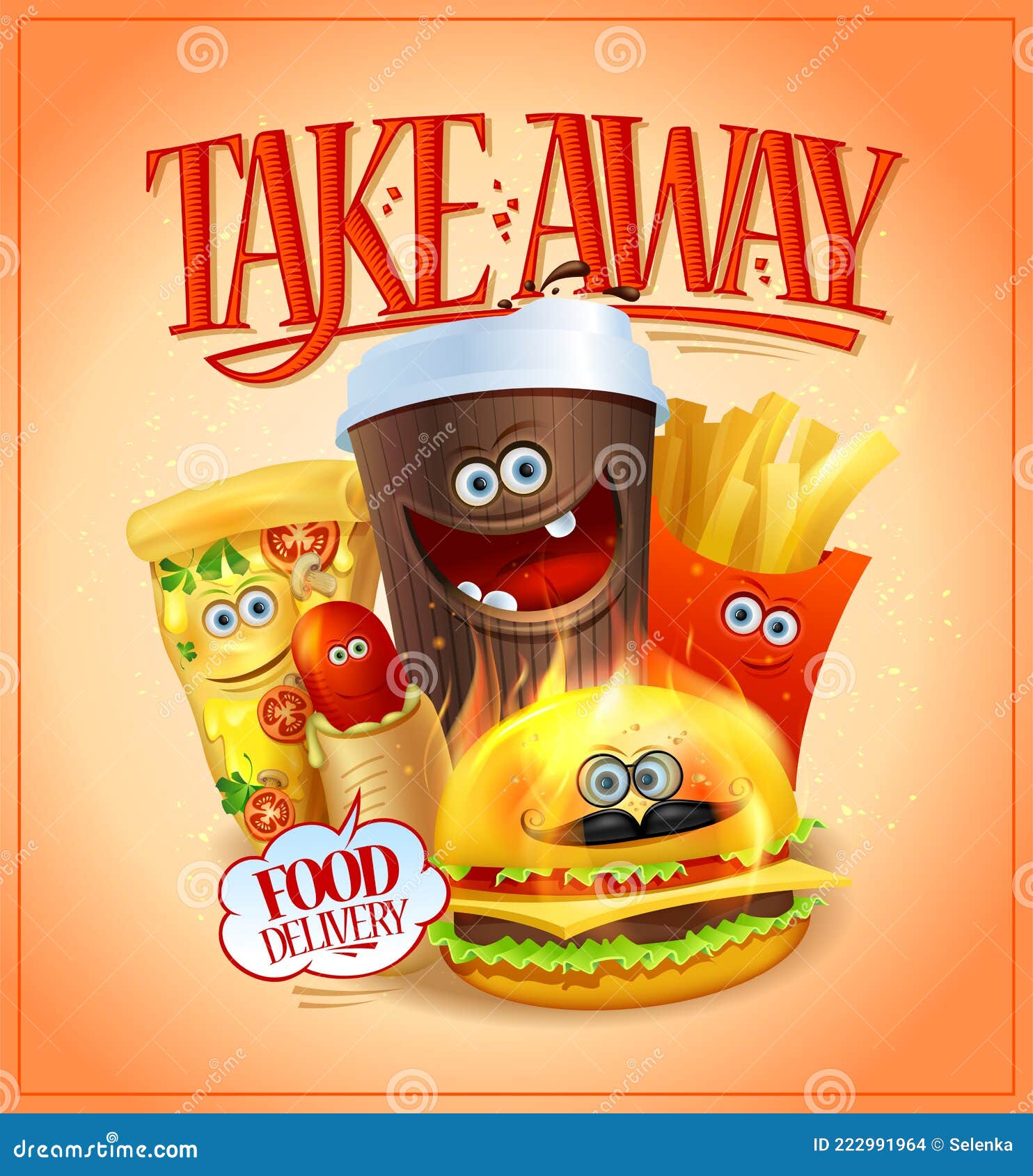 Take Away Food, Vector Poster Mockup Stock Vector - Illustration of ...