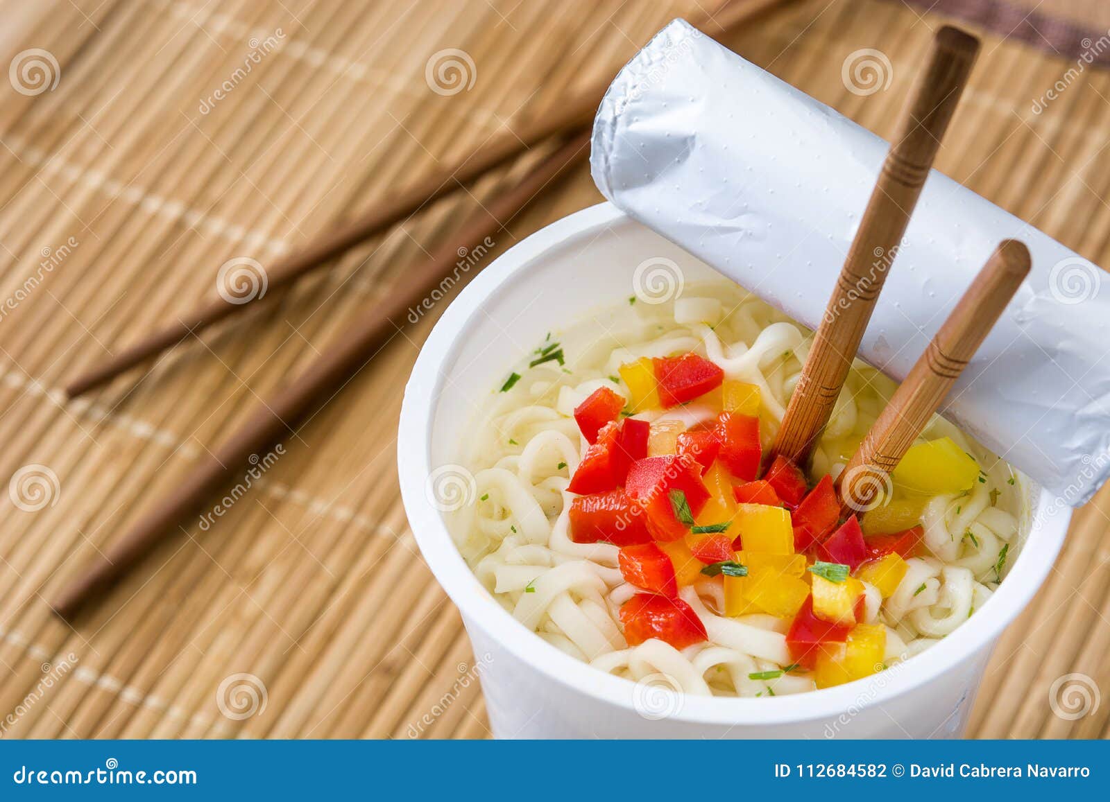 Take Away Noodles with Vegetables on Wooden Table Stock Photo - Image ...