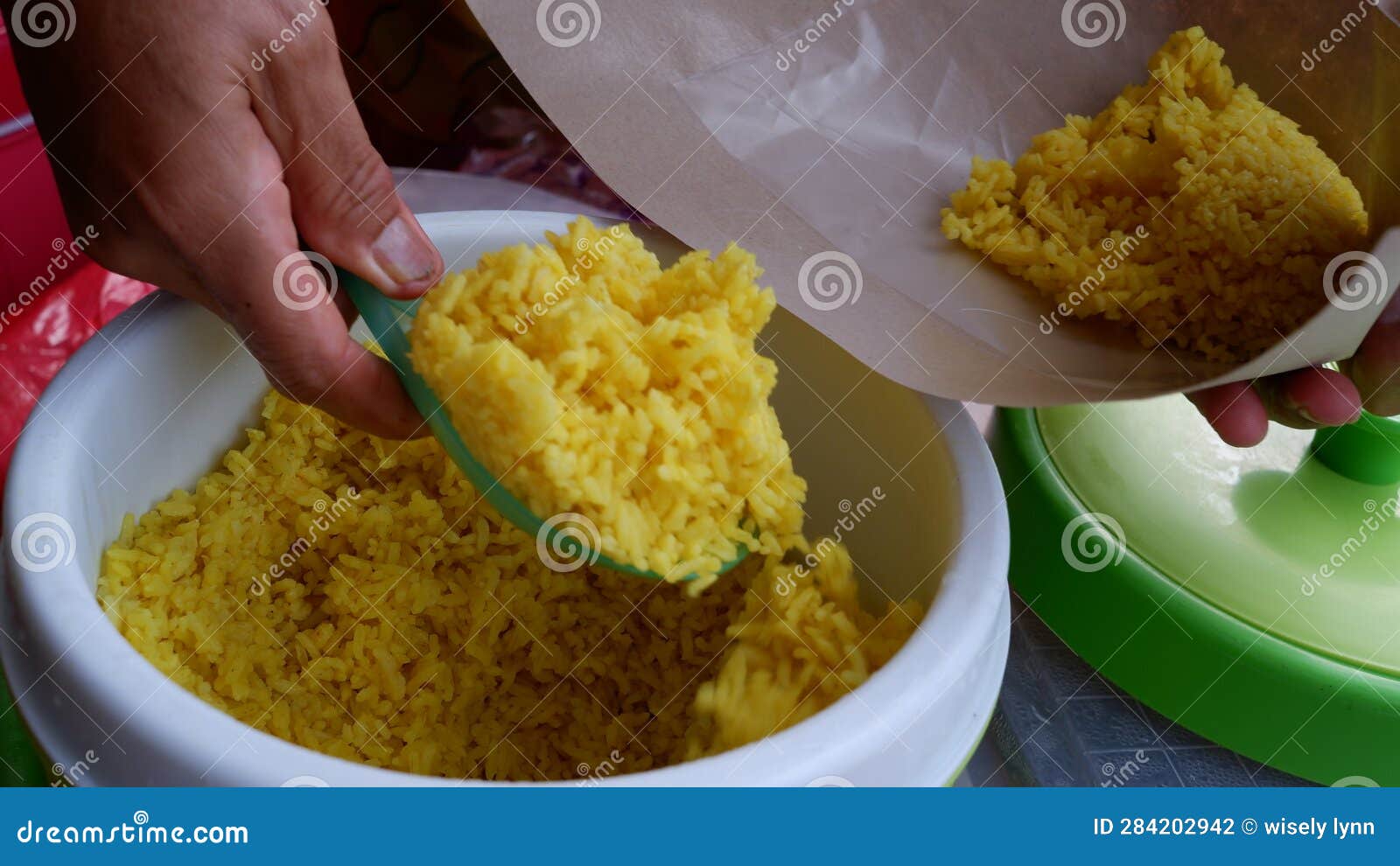 Take Away Yellow Rice Seller on the Side of the Road Stock Photo ...