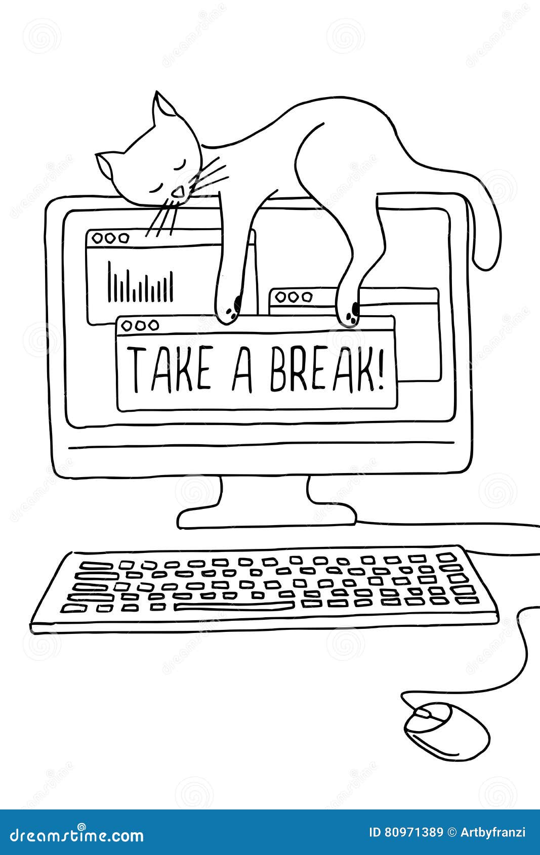 Take a Break! Cute Cat Sleeping on Screen Stock Vector - Illustration ...