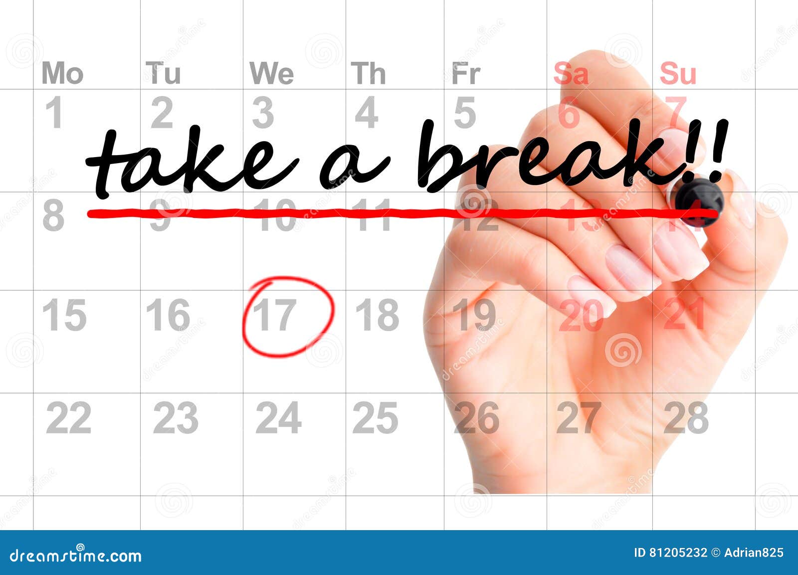 Take a Break Noted, Marked in Calendar or Personal Agenda Stock Photo ...