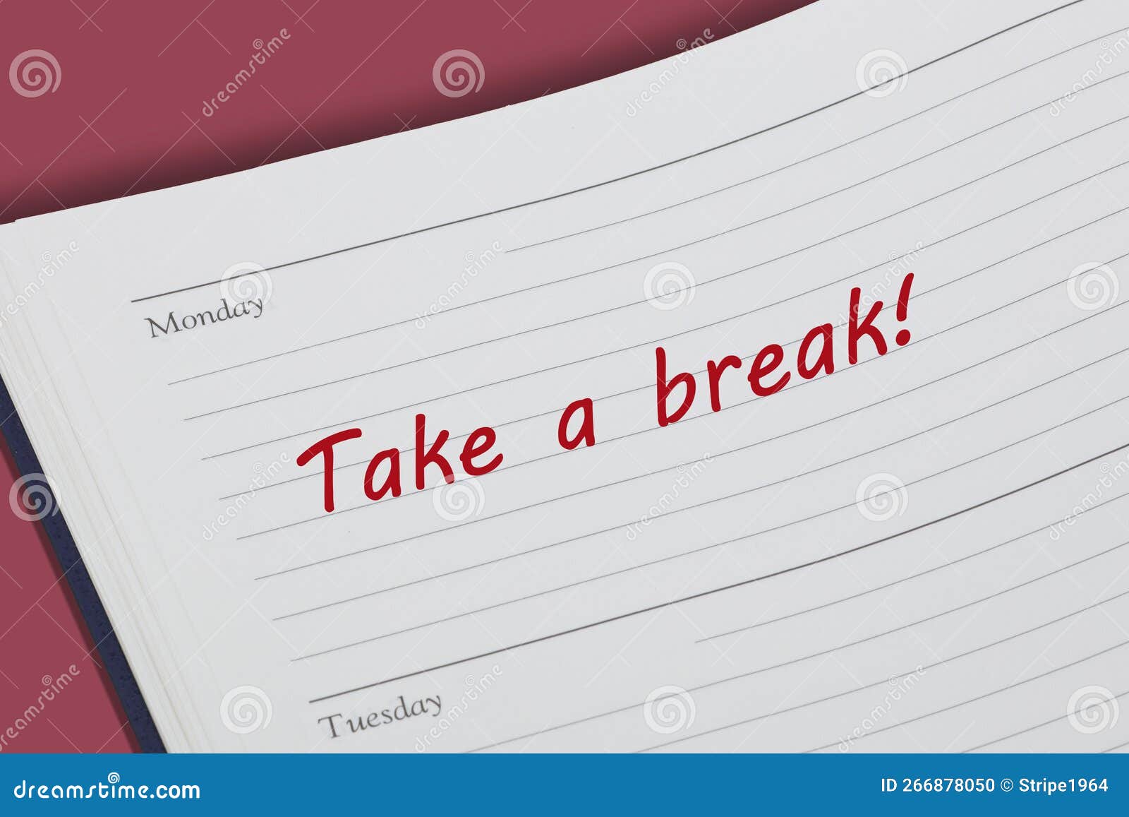 Take a Break Reminder Message in a Diary Stock Photo - Image of design ...