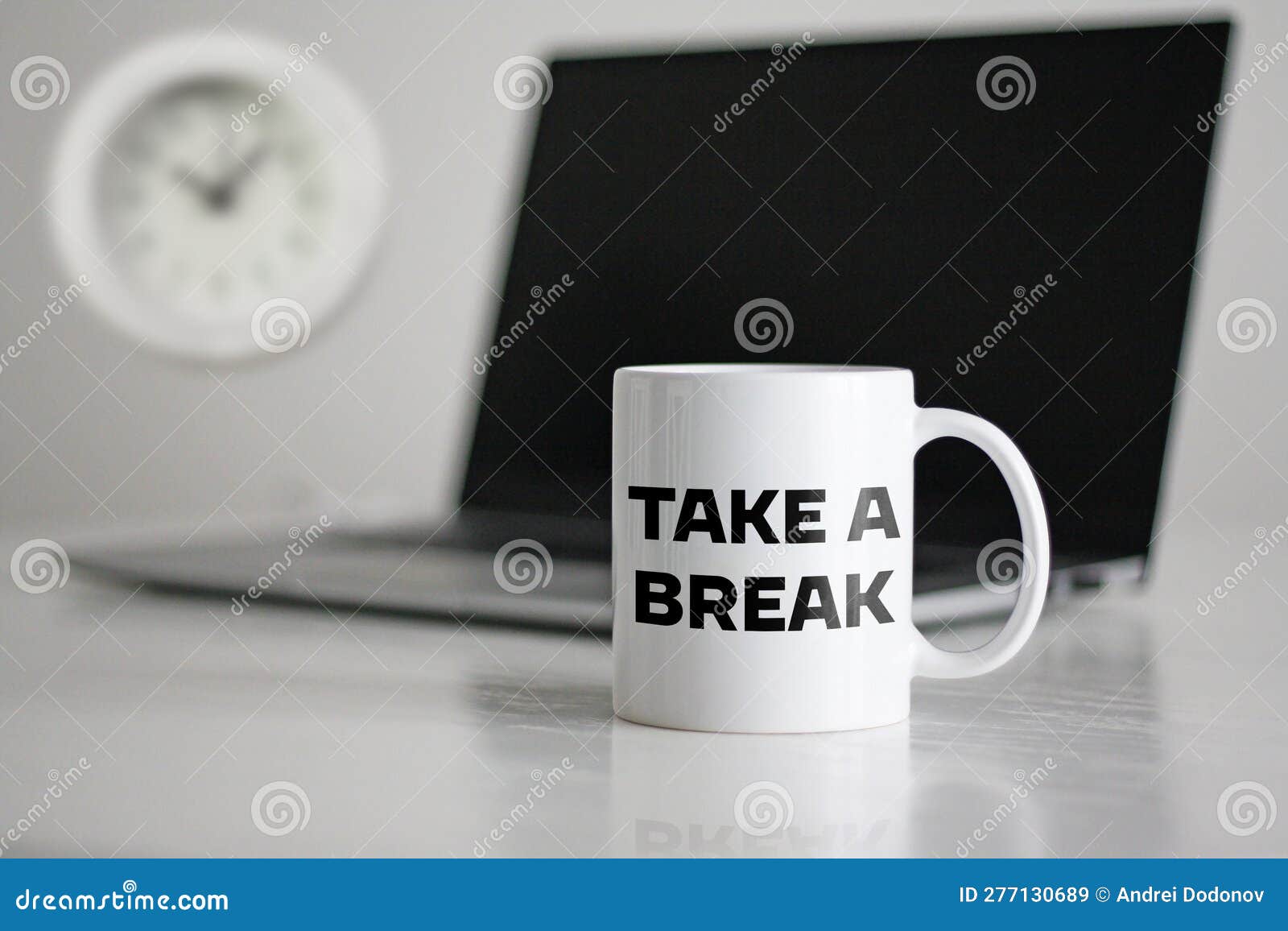 Take a Break is Shown Using the Text on the Cup and Photo of the Clock ...