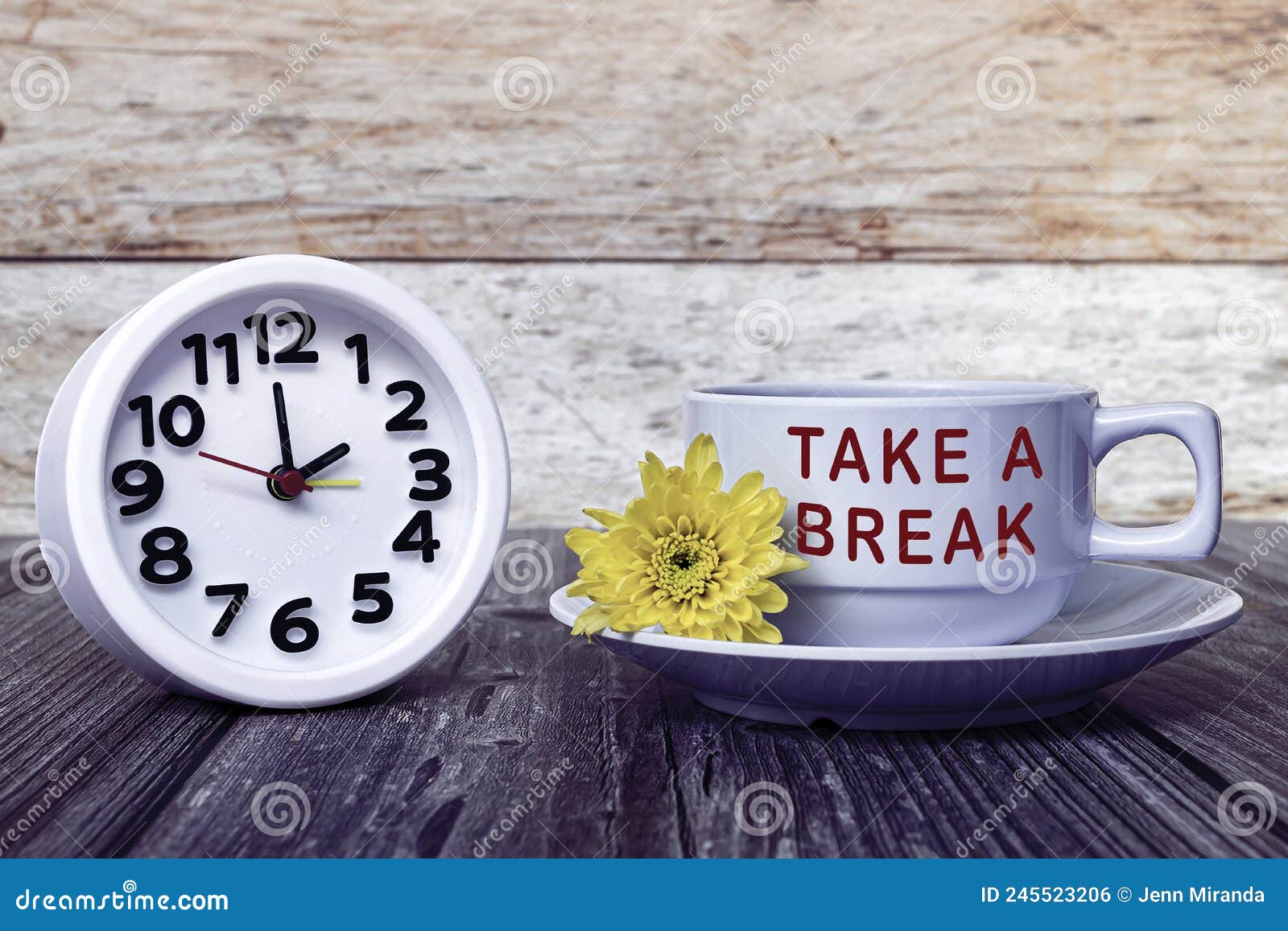 Take a Break Text Written on White Coffee Cup with Clock Set at 2 O ...