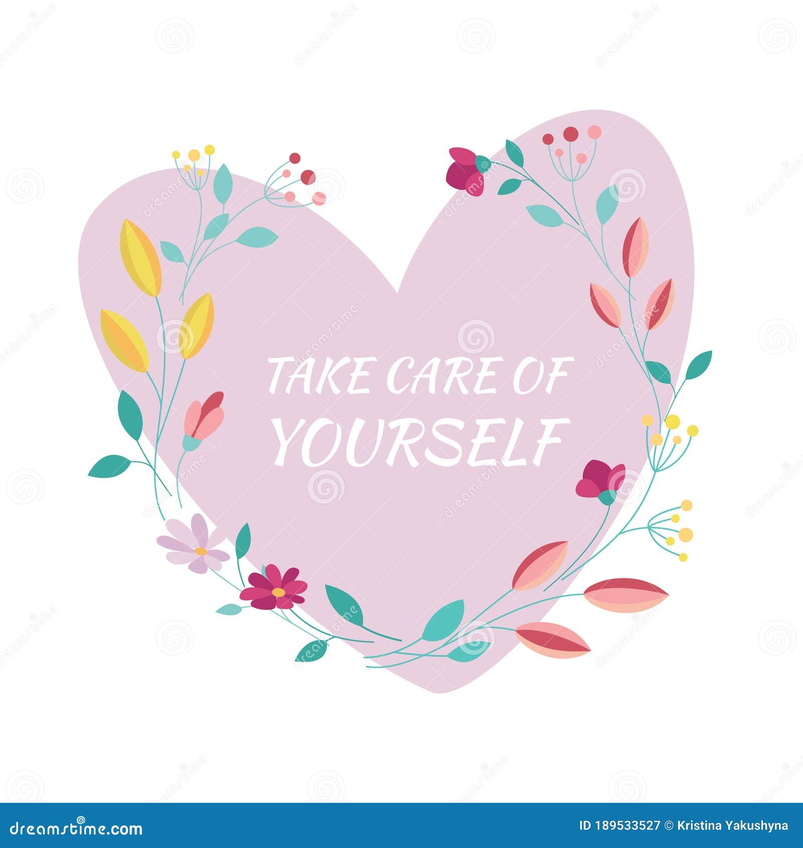 Take Care Heart. Heart with Flowers Isolated on White Background Stock ...