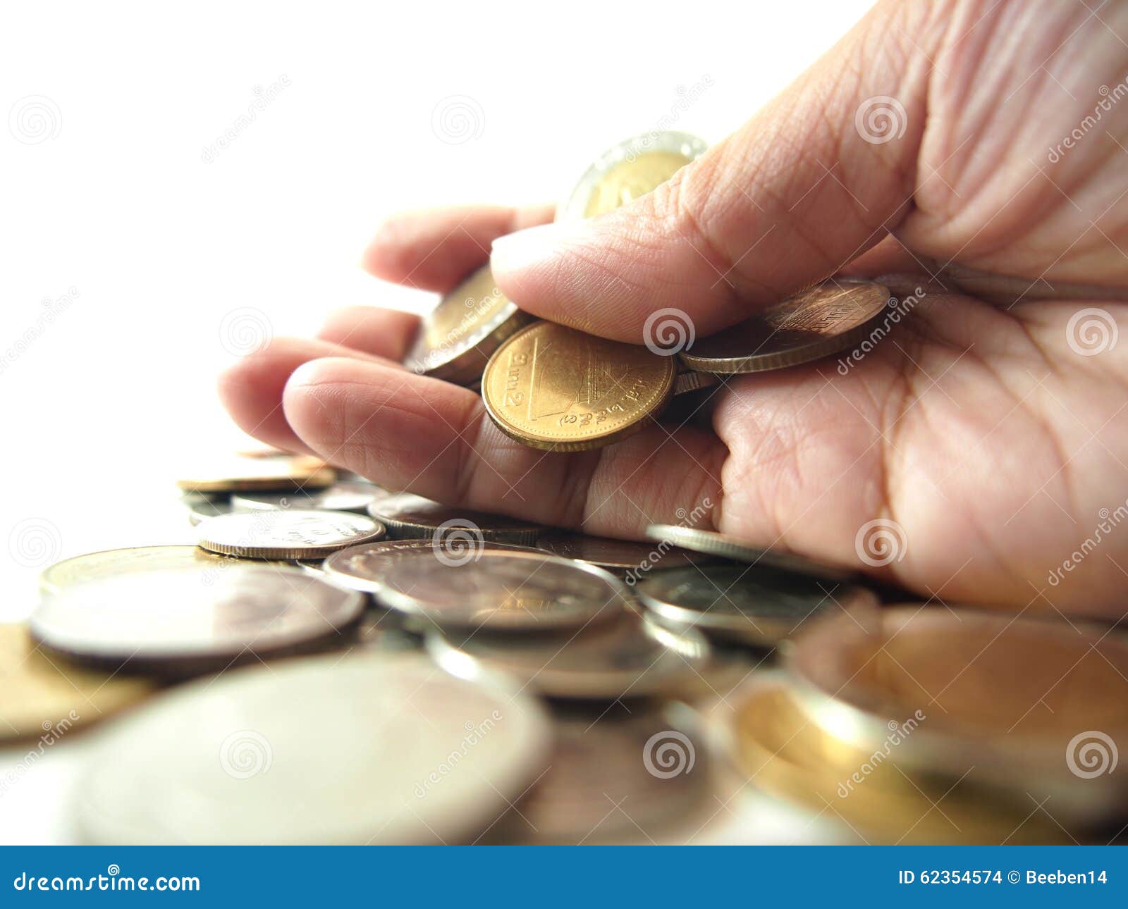Take Coins in Hand, Pile of Money Stock Photo - Image of collection ...