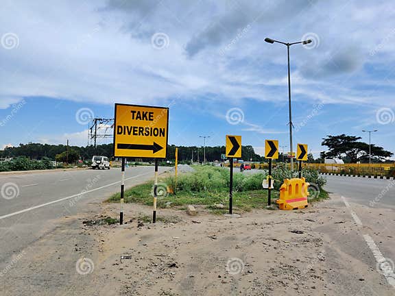 Take Diversion Sign Board on a Highway Stock Photo - Image of diversion ...