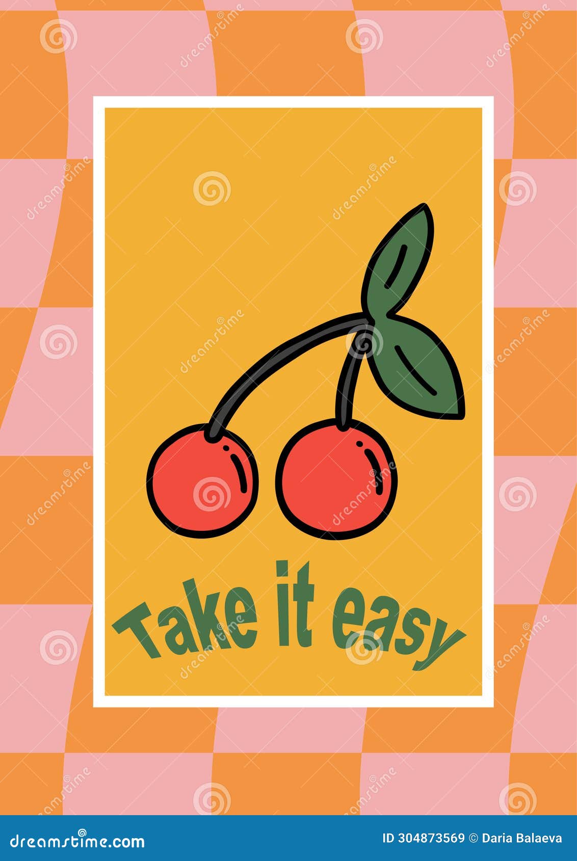 Take it Easy Cherry Poster Groovy Psychedelic Stock Vector ...