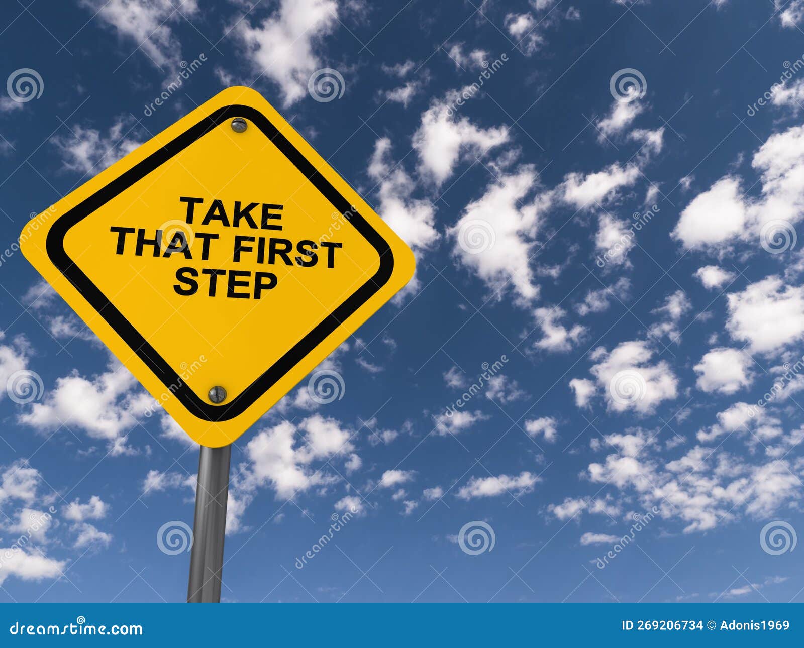 Take that First Step Traffic Sign on Blue Sky Stock Illustration ...