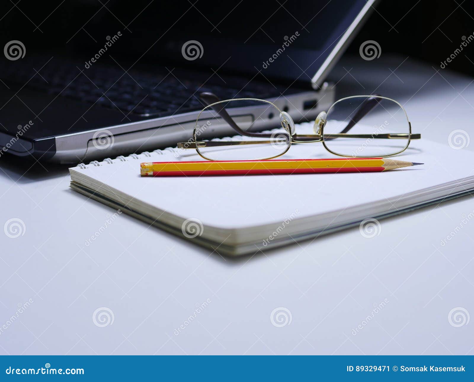 Take Notes on Book with Notebook and Pencil Stock Image - Image of book ...