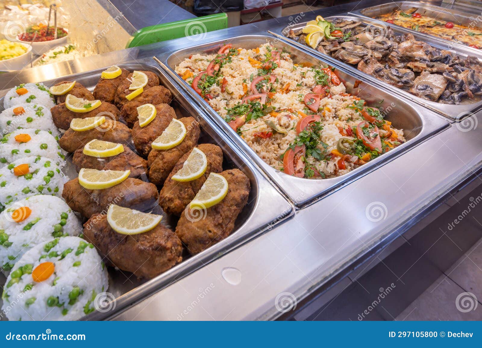 Take-out Food in Showcase Window. Food for Home Stock Photo - Image of ...