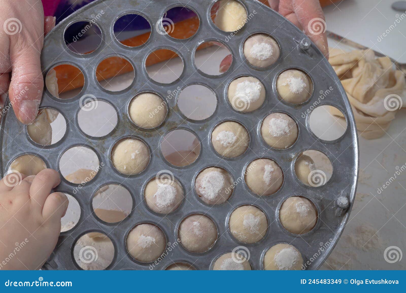 Take Out Handmade Dumplings from a Metal Dumpling Bowl Stock Image ...