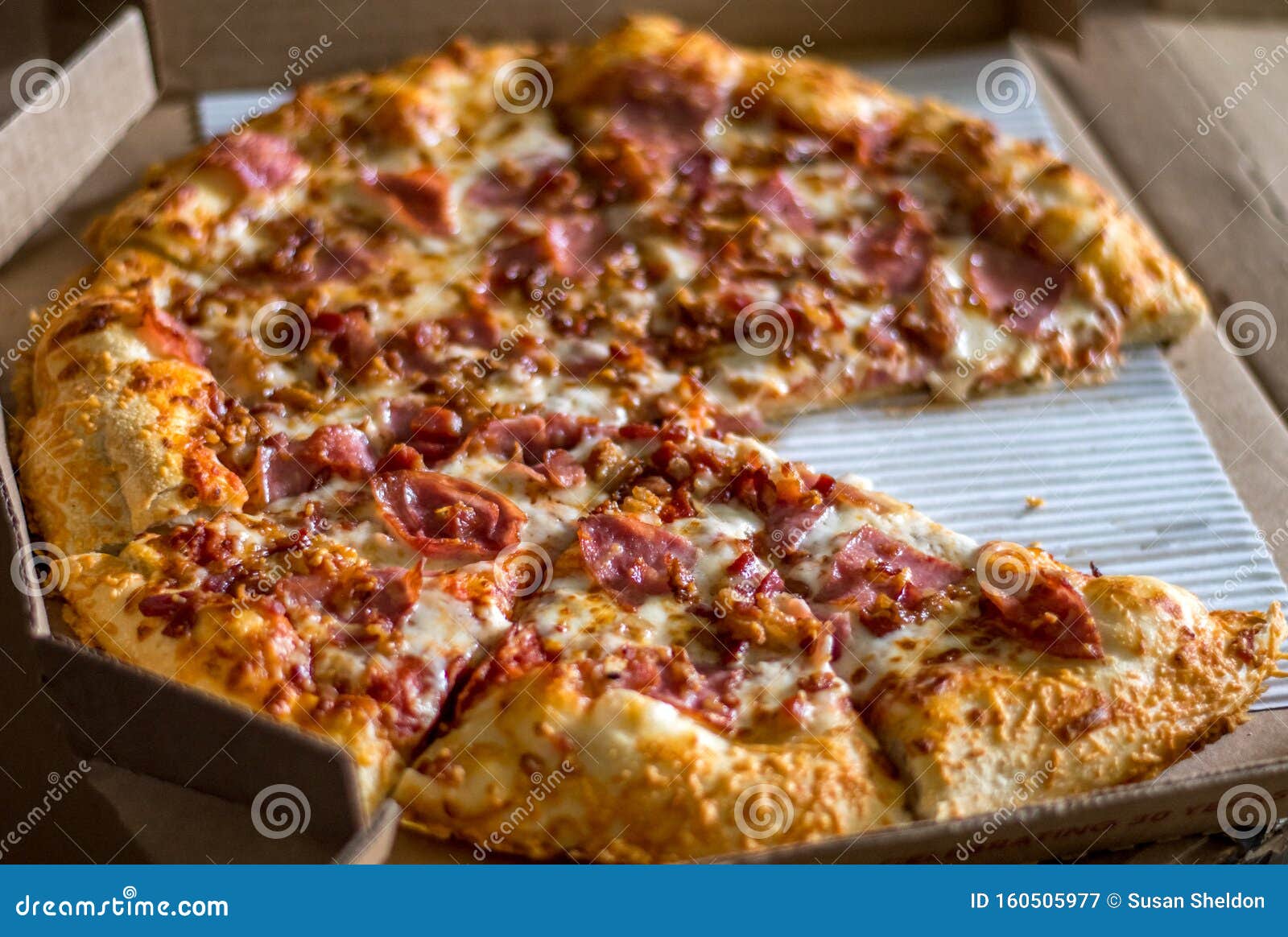 Take out pizza in the box stock image. Image of eating - 160505977