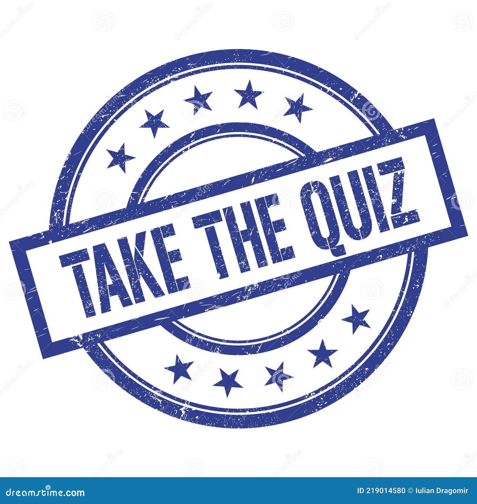 TAKE the QUIZ Text Written on Blue Vintage Round Stamp Stock ... TAKE the QUIZ Text Written on Blue Vintage Round Stamp Stock ...