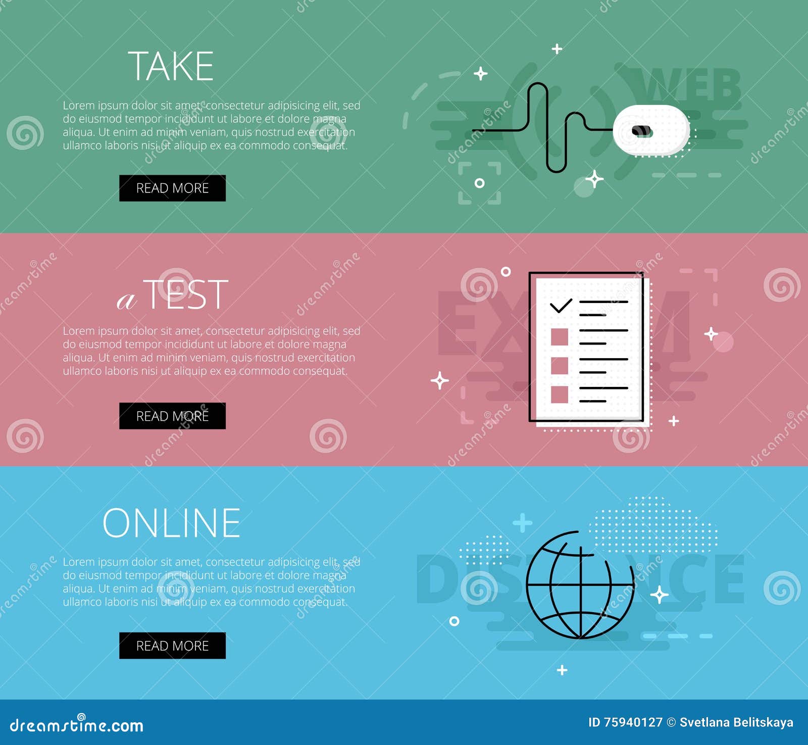 Take a Test Online. Vector Banners Template Set Stock Illustration ...