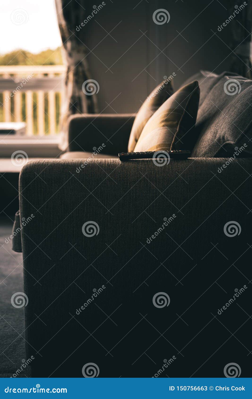 A Side on View of a Dramatic Shot of a Two Seater Sofa with Cushions ...