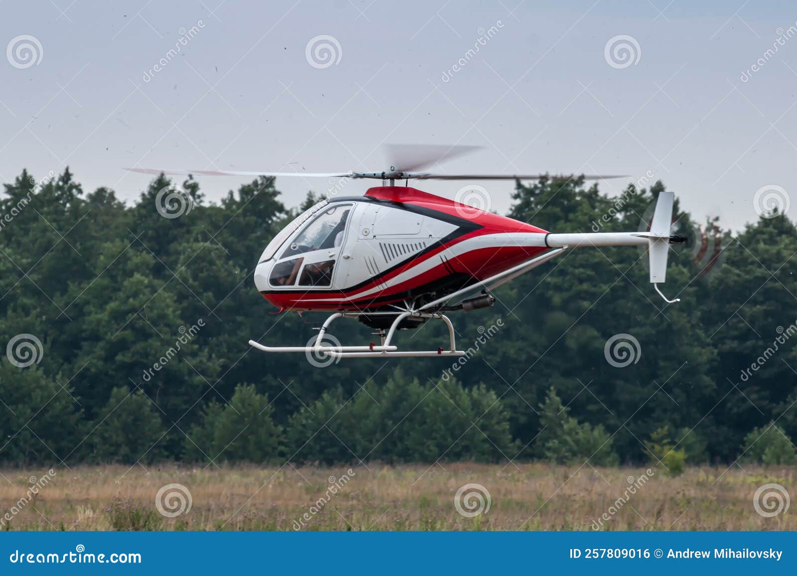 Takeoff of a Small Helicopter in the Field Stock Photo - Image of ...