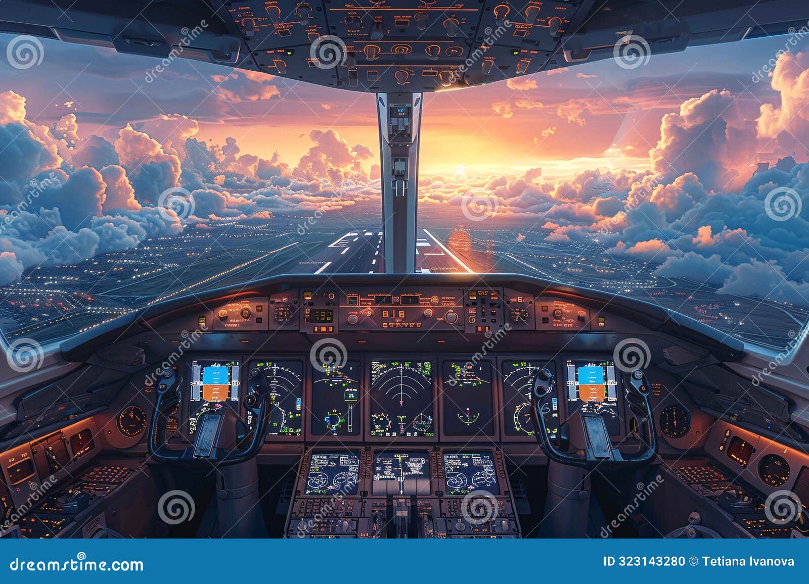 Takeoff View from Inside Airplane Cockpit. Stock Illustration ...