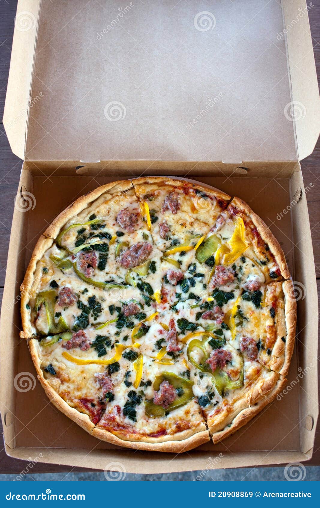 Takeout Specialty Combination Pizza Stock Image - Image of crispy, meal ...