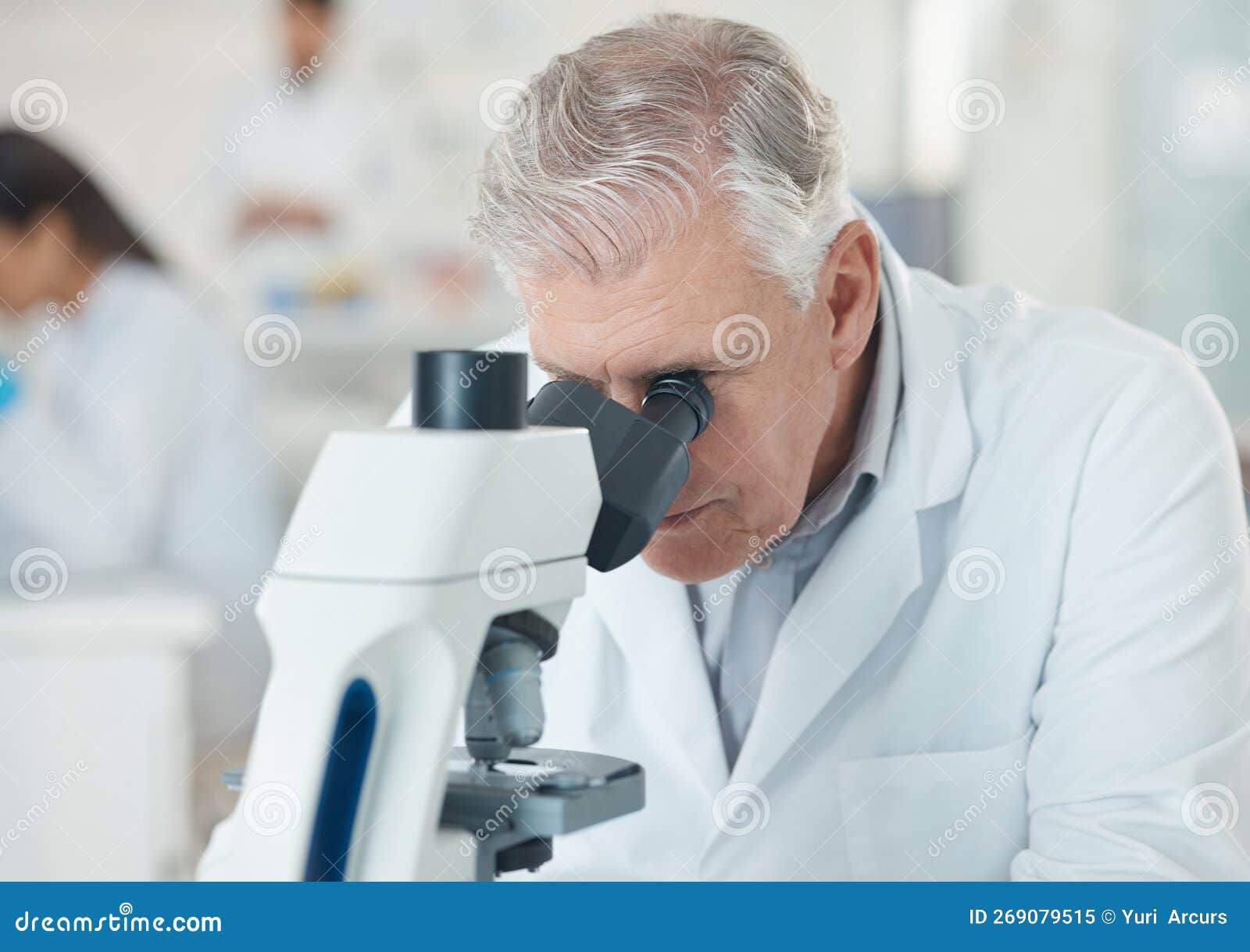 Taking Another Look at the Sample. a Senior Scientist Using a ...