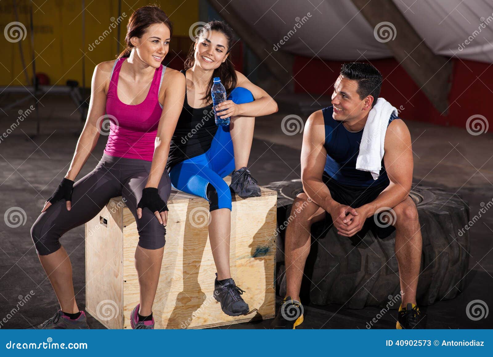 Taking a break at the gym stock image. Image of smile - 40902573