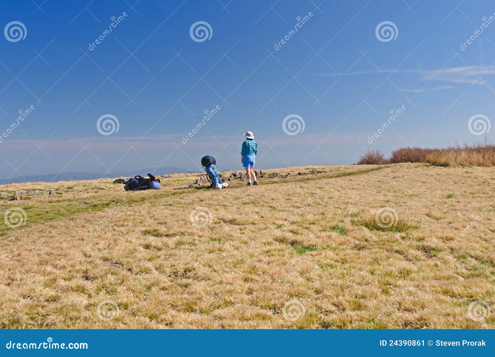 Taking a Break on a Mountain Ridge Stock Image - Image of hiking ...