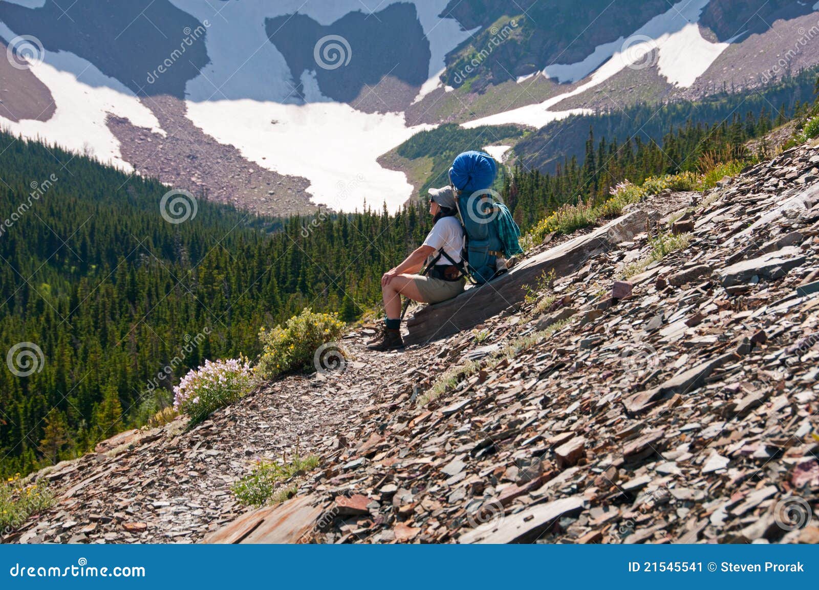 Taking a Break on a Mountain Trail Stock Image - Image of mountain ...