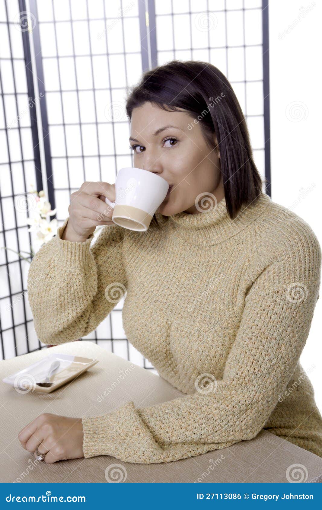 Taking a drink of coffee. stock photo. Image of caucasian - 27113086