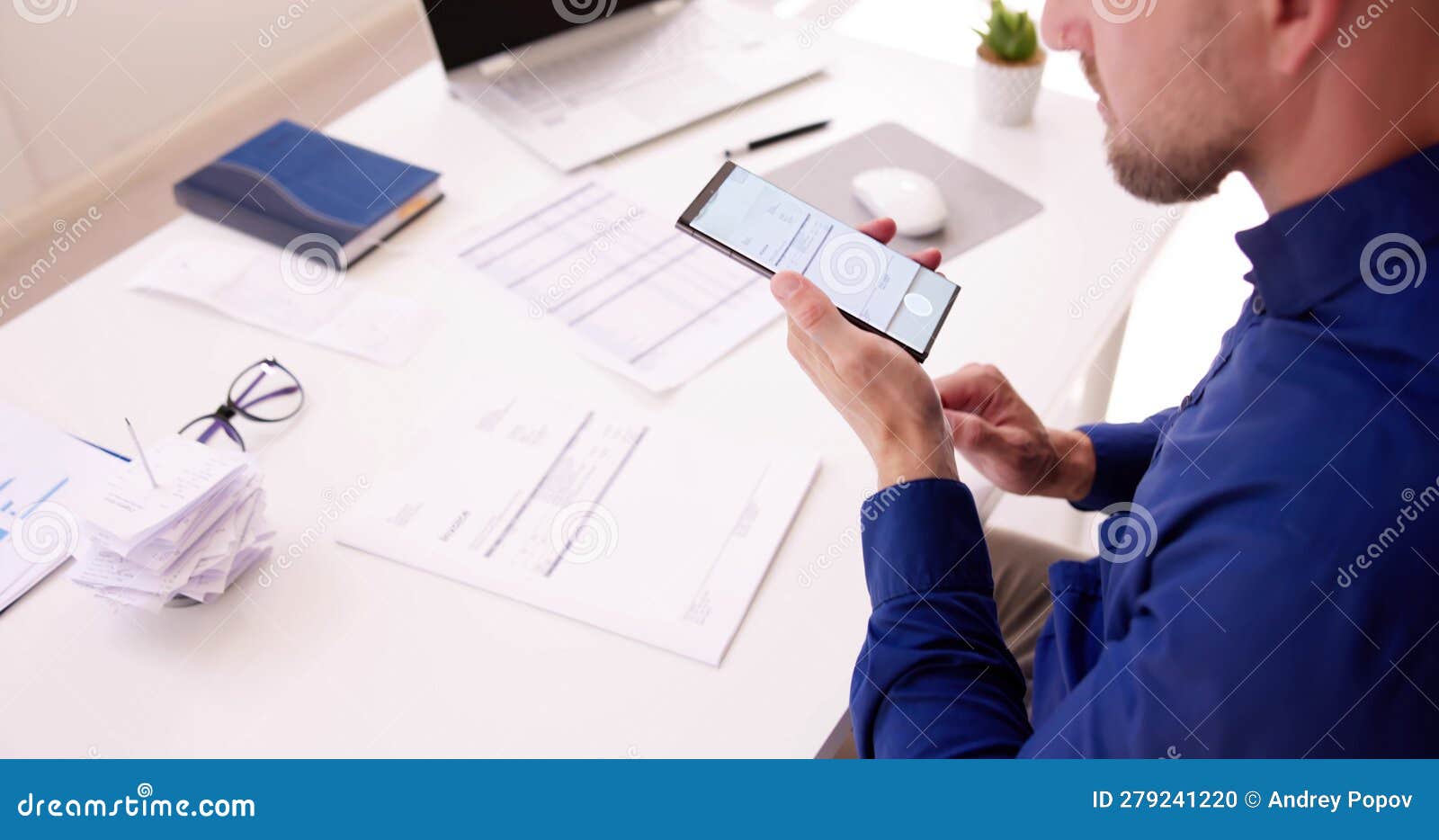 Taking Invoice Document Photo Using Phone Stock Photo - Image of phone ...