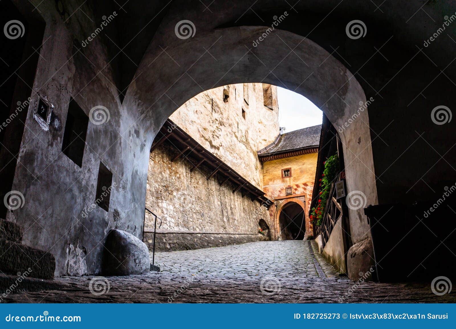 Taking a Look Inside of an Old Castle through the Gateway Stock Image ...