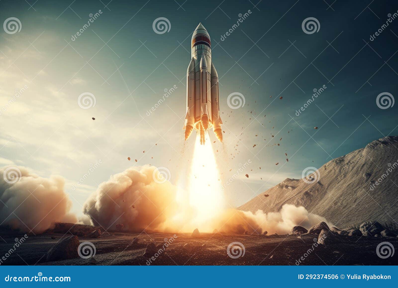 Taking Off Rocket. Generate Ai Stock Photo - Image of blue, flight ...