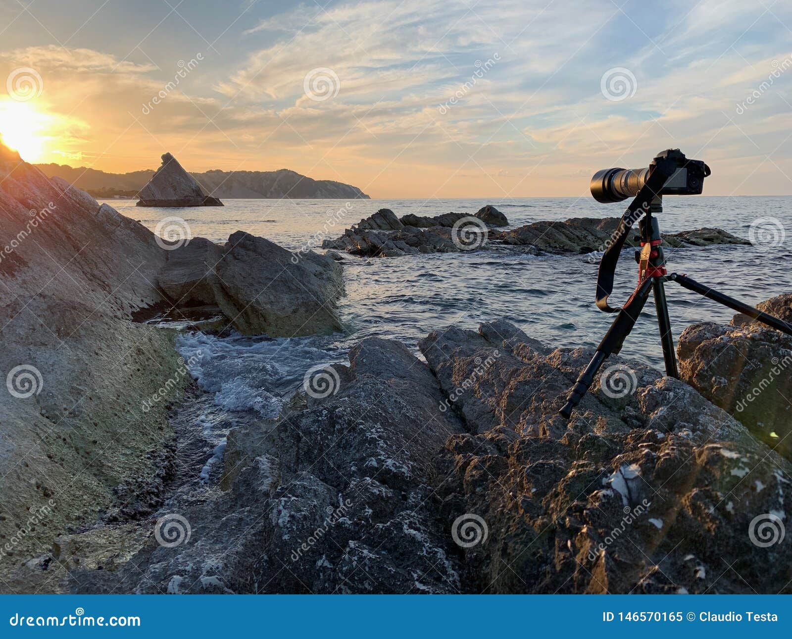 Taking a Picture at the Sea at Sunset Stock Image - Image of blue ...