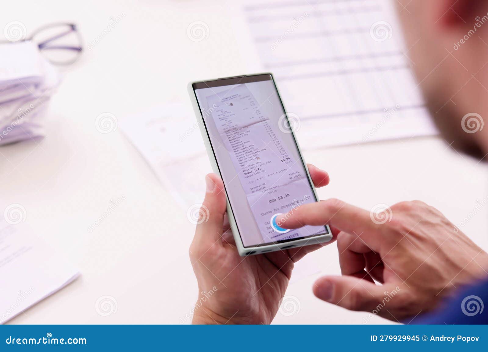 Taking Receipt Document Photo Using Phone Stock Image - Image of ...
