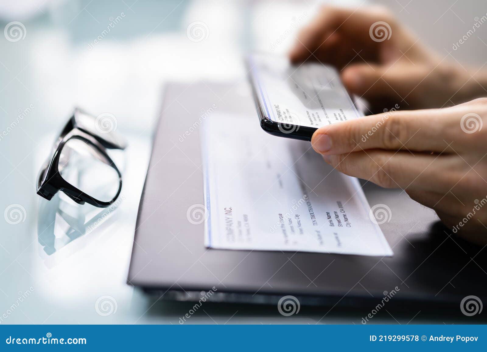 Taking Remote Deposit Payroll Cheque Picture Stock Photo - Image of ...