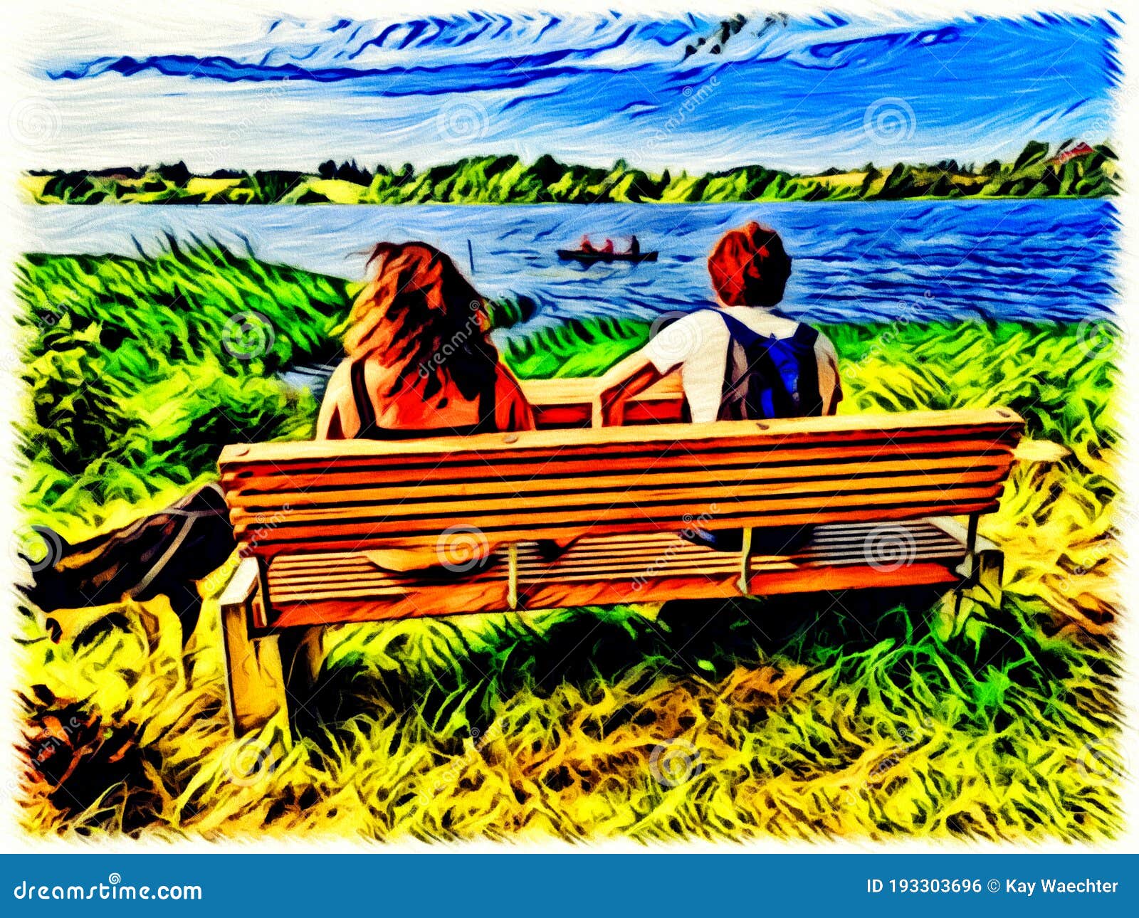 Taking Rest after a Long Walk on a Bench Stock Illustration ...