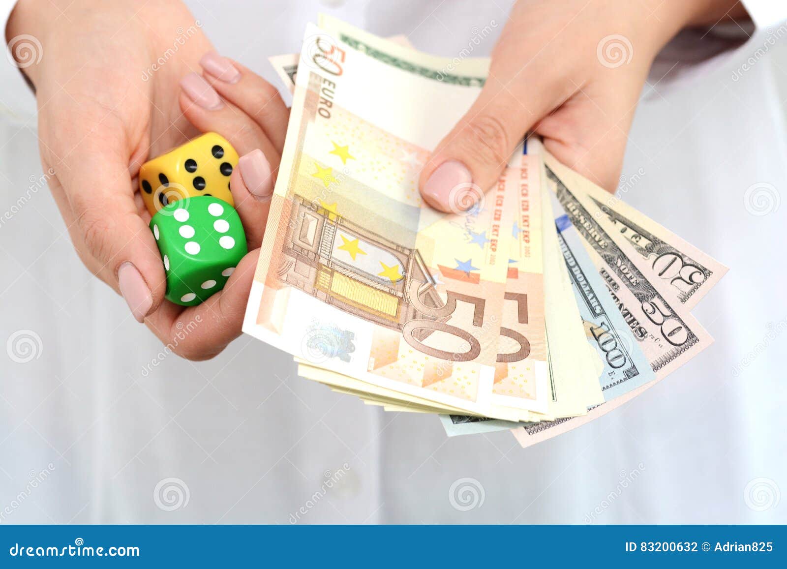 Taking a Risk and Winning Concept with a Pair of Dice and Money Stock ...