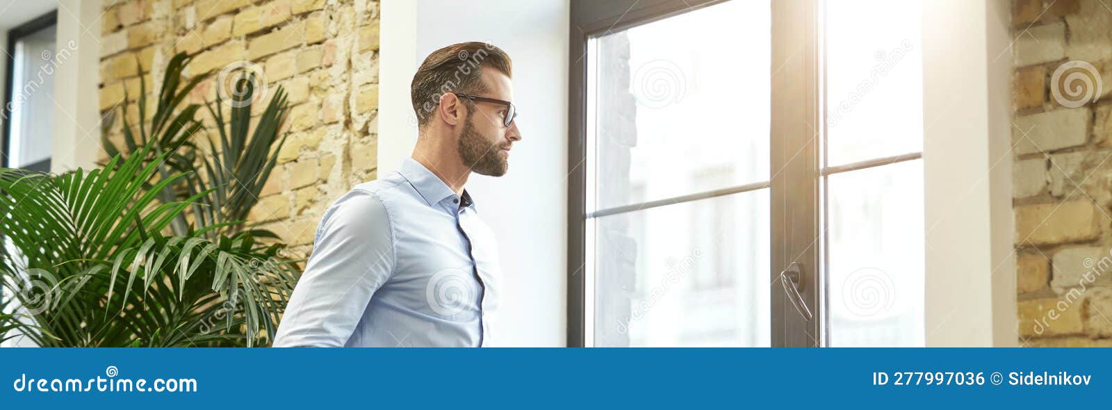 Taking Short Rest from Work To Look Outside Stock Photo - Image of male ...