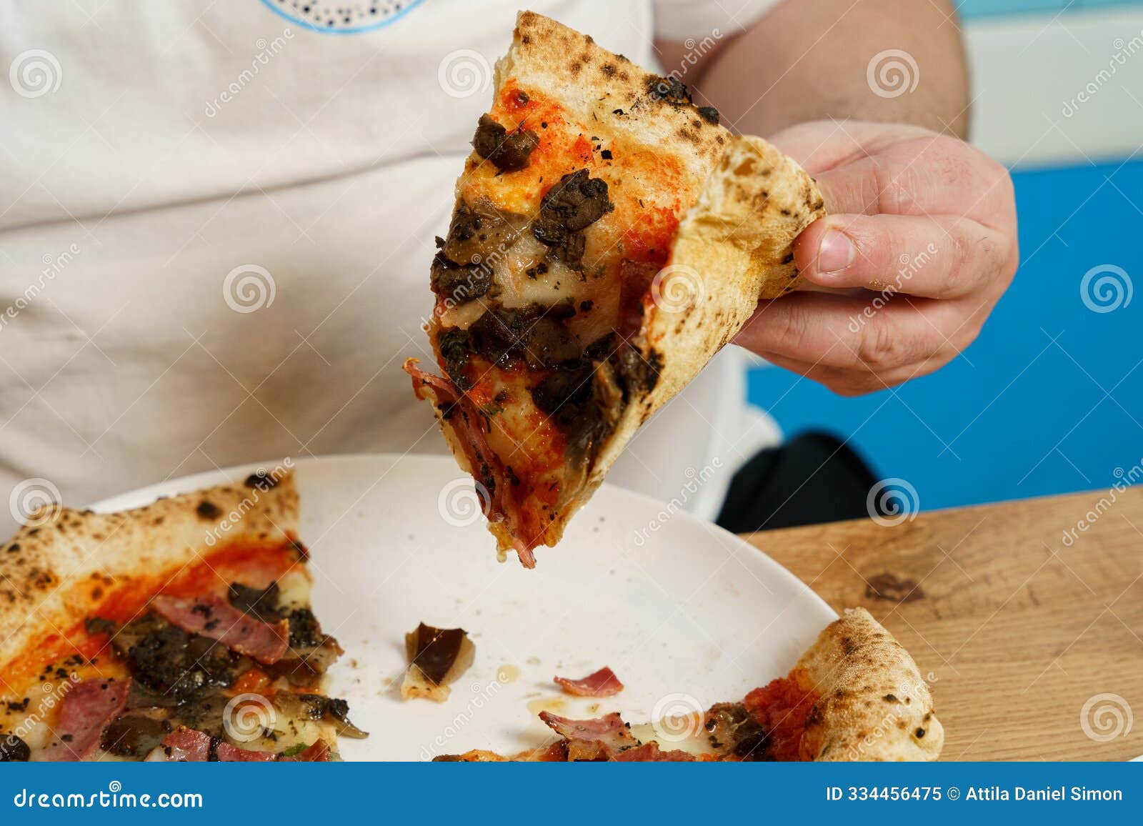 Taking a Slice of Pizza with Ham and Cheese Stock Image - Image of ...