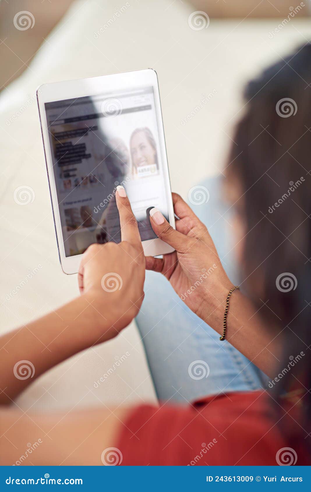 Taking a Timeout with Her Tablet. High Angle Shot of a Young Woman ...
