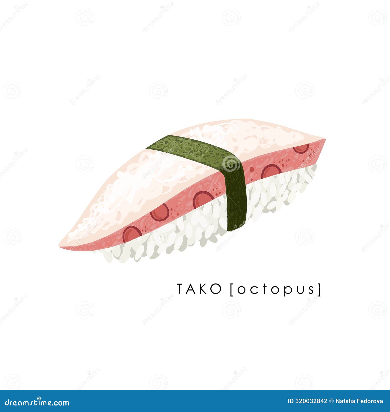 Octopus Sushi Nigiri On White Background. Tako Nigiri. Traditional ...