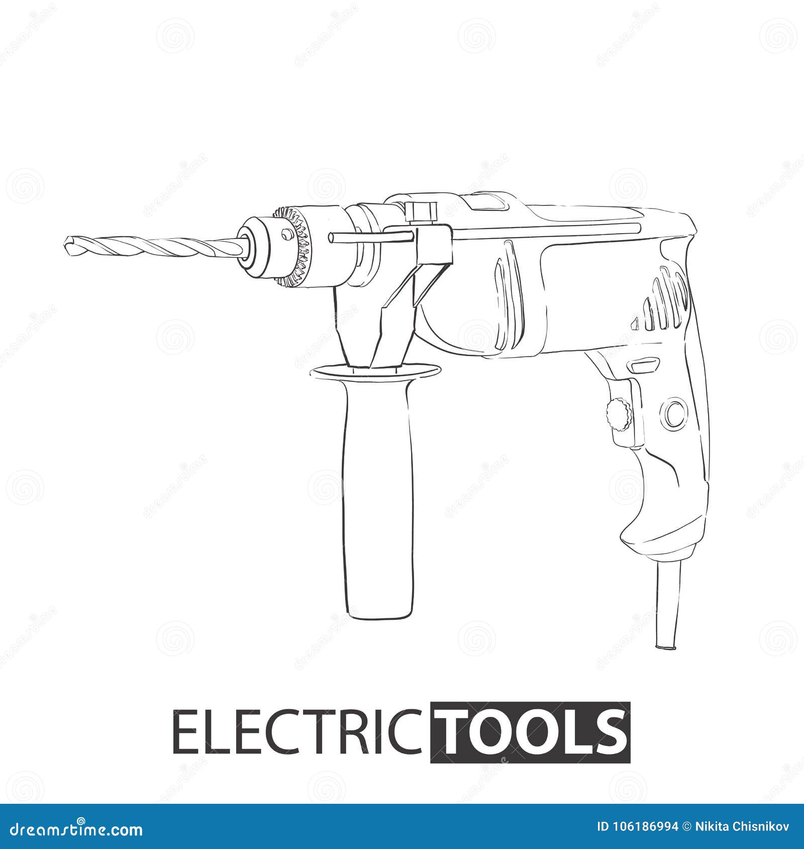 Taladro dibujado mano ilustración del vector. Ilustración de ...